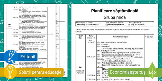 FREE! - La mulți ani, România! – Planificare săptămânală grupa mică