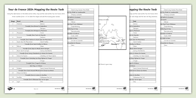 Tour de France Route Planning Differentiated Worksheets