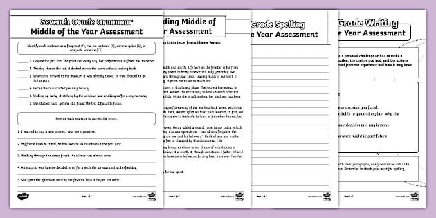 Seventh Grade Middle of the Year Assessment Pack - Twinkl