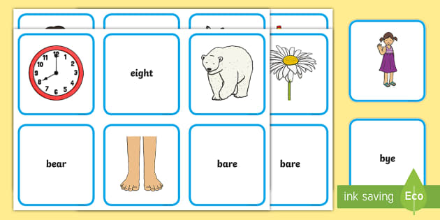 Homophones Picture Sorting Cards - Homophones Matching Cards (Small Set)