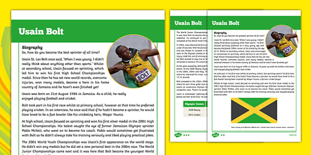 Usain Bolt Differentiated Fact File (teacher made)