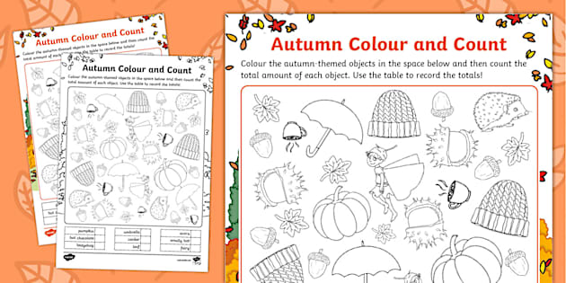 👉 Autumn Colour and Count Worksheet (teacher made)