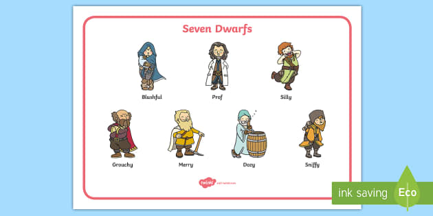 Snow White and the Seven Dwarfs Word Mat (Dwarfs) - Twinkl