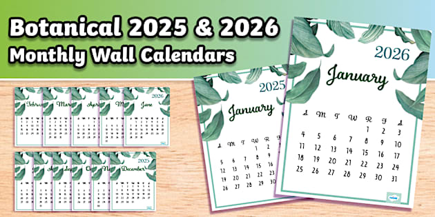 Botanical 2025 and 2026 Monthly Wall Calendars Poster Pack