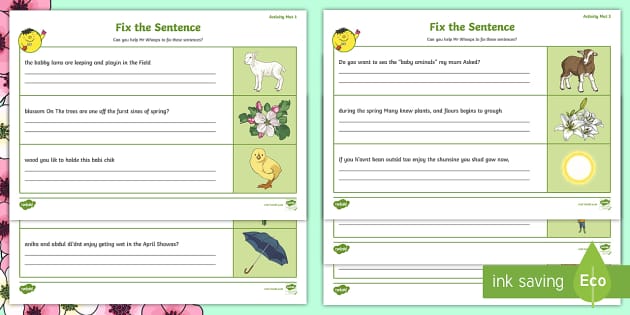 LKS2 Spring Fix the Sentence Activity Mat Pack - Twinkl