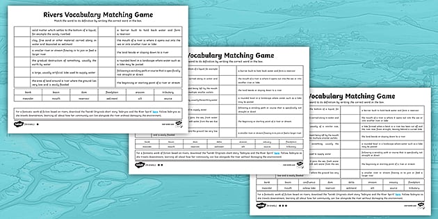 Rivers Vocabulary Matching Game (teacher made)
