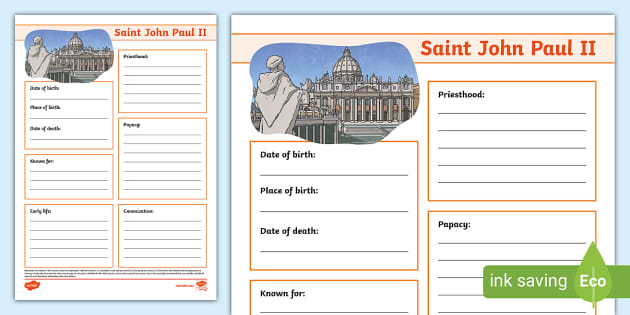 Saint John Paul II Fact File Template (teacher made)