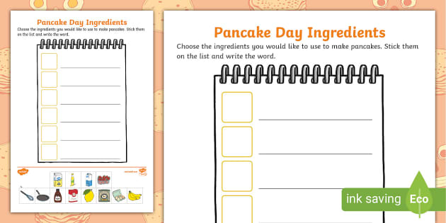 Pancake Day Ingredients Cut and Stick List Activity - Twinkl