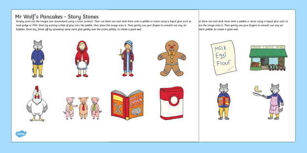 Story Stone Cut Outs to Support Teaching on Mr Wolfs Pancakes