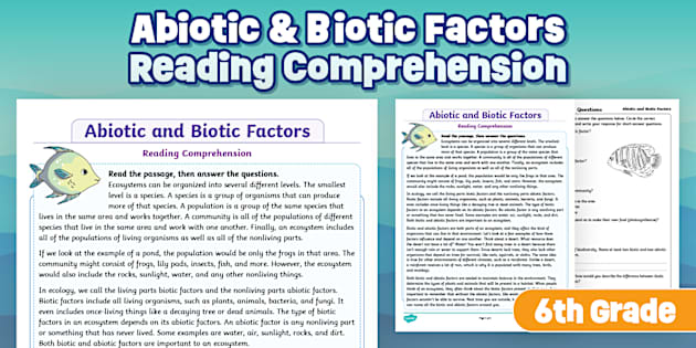 6th Grade Abiotic/Biotic Factors Worksheet
