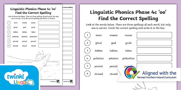 Linguistic Phonics Phase 4c 'oo' Find the Correct Spelling