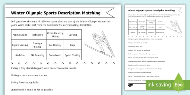 Winter Olympic Sports Description Matching - Year 4 HASS