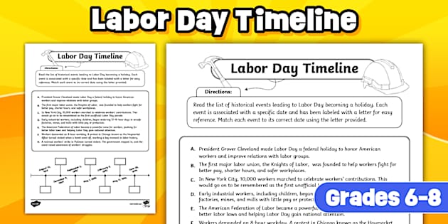 Labor Day Timeline Worksheet for 6th-8th Grade