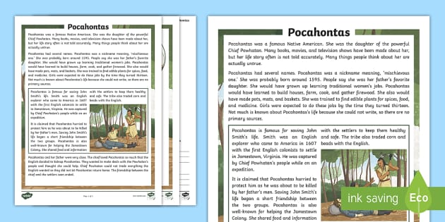 Native American Report | 3rd Grade Pocahontas Comprehension