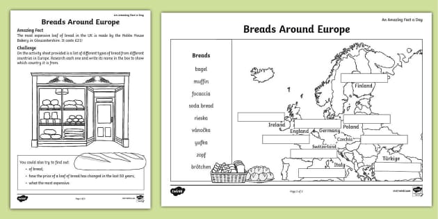 Breads around Europe Worksheet / Worksheet - Twinkl