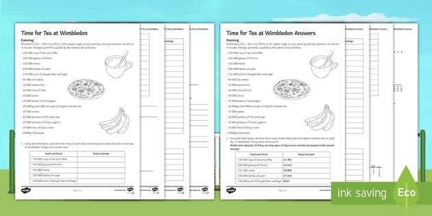 Time for Tea at Wimbledon Worksheet / Worksheet