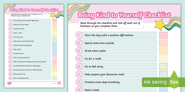 * NEW * 'World Kindness Day' - Being Kind to Yourself Checklist.