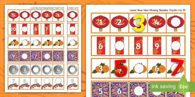 👉 Lunar New Year Missing Number Tracks 1 to 10 | Twinkl