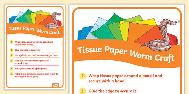Tissue Paper Worm Craft Instruction Display Poster - Twinkl