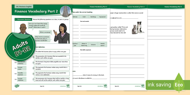 ESL Business English: Finance Vocabulary Part 2 Worksheet