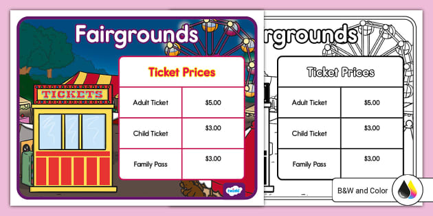 Fairgrounds Dramatic Play Ticket Price List Sign - Twinkl