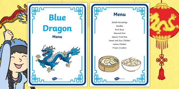 Dragons in the City Blue Dragon Restaurant Role-Play Menu