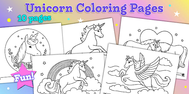 Unicorn Coloring Pages (teacher made) - Twinkl