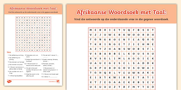 Afrikaanse Woordsoek met Taal: Aktiwiteitsblad - Twinkl