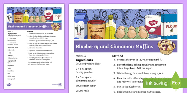 Blueberry and Cinnamon Muffins Recipe (teacher made)