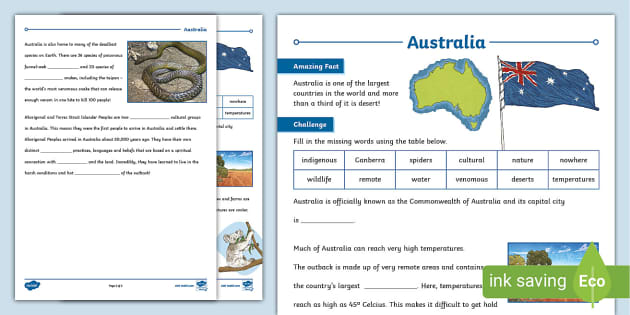 Cloze Procedure About Australia Worksheet (Teacher-Made)