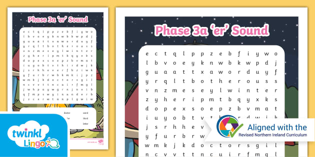 NI Linguistic Phonics Phase 3a 'er' Sound Word Search