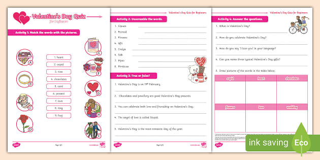 ESL Valentine's Day Quiz for Beginners - Twinkl