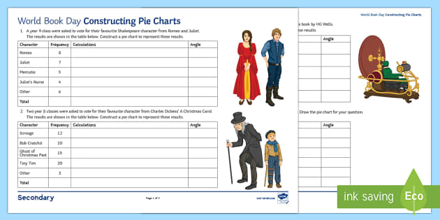 FREE! - Maths World Book Day: Constructing Pie Charts Worksheet