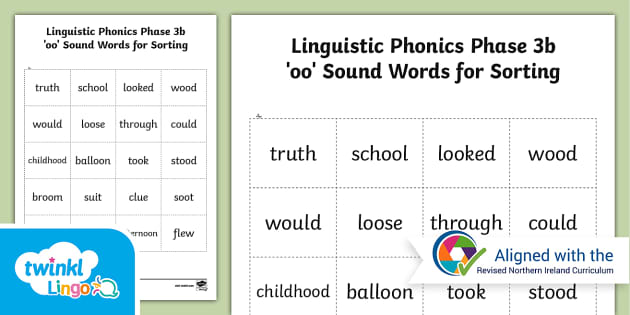 Northern Ireland Linguistic Phonics 3b 'oo' Sound Words for Sorting Sheet