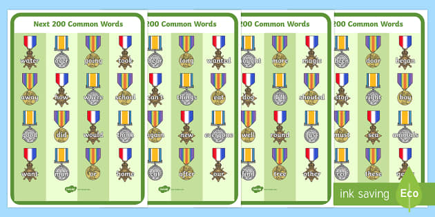 Next 200 Common Words on War Medals - Next 200 Common Words on