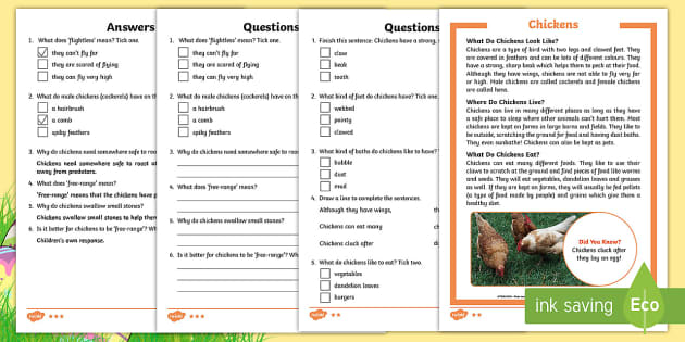 KS1 Chickens Differentiated Reading Comprehension Activity