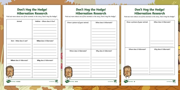 Don't Hog the Hedge! Hibernating Animals Research Worksheet / Worksheets