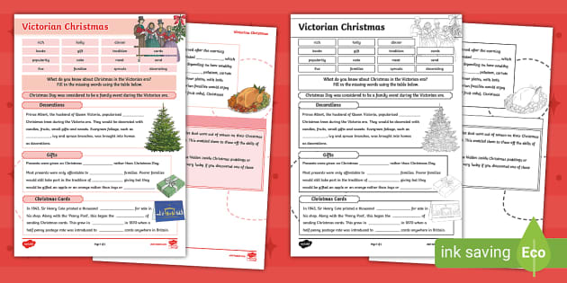 Victorian Christmas Cloze Worksheet (teacher made) - Twinkl