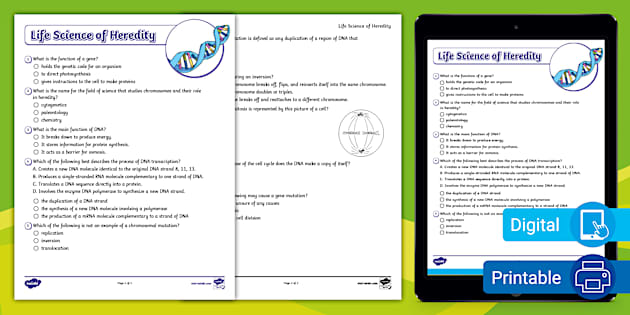 Sixth Grade NGSS Life Science of Heredity Quiz - Twinkl