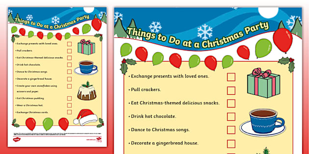 Things to Do at a Christmas Party Checklist Activity