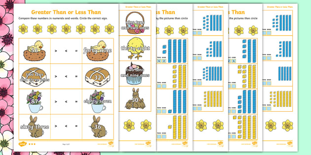 Spring-Themed Greater Than or Less Than Worksheets