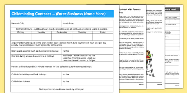 Childminding Contract and Advice Pack (teacher made)
