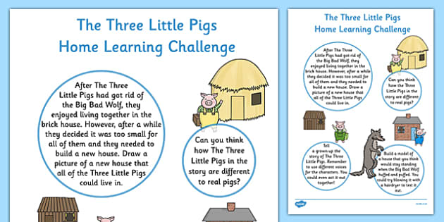 The Three Little Pigs EYFS Home Learning Challenge Sheet Nursery FS1
