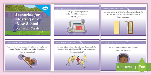 Going to a New School Scenario Cards (teacher made)