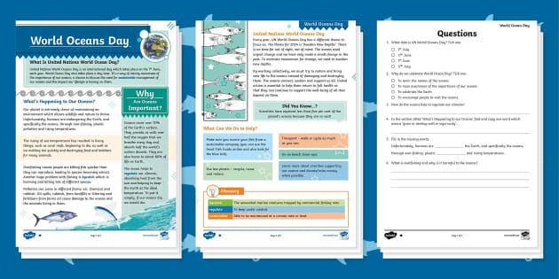 UKS2 World Oceans Day Differentiated Reading Comprehension Activity