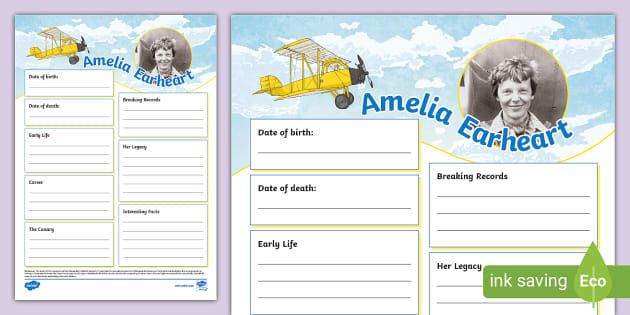 Amelia Earheart Fact File Template (teacher made) - Twinkl