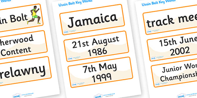 Usain Bolt Word Cards (l'enseignant a fait) - Twinkl
