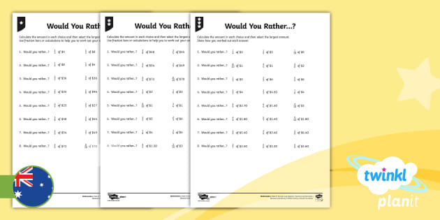 Year 5 Fractions and Decimals: Would You Rather? Home Learning Tasks