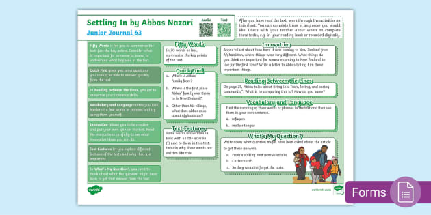 Junior Journal 63 August 2022: Settling In Article Follow-Up