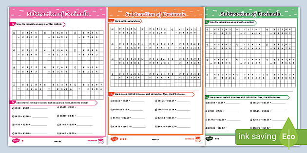 KS2 Subtraction of Decimals Worksheets Primary Resources
